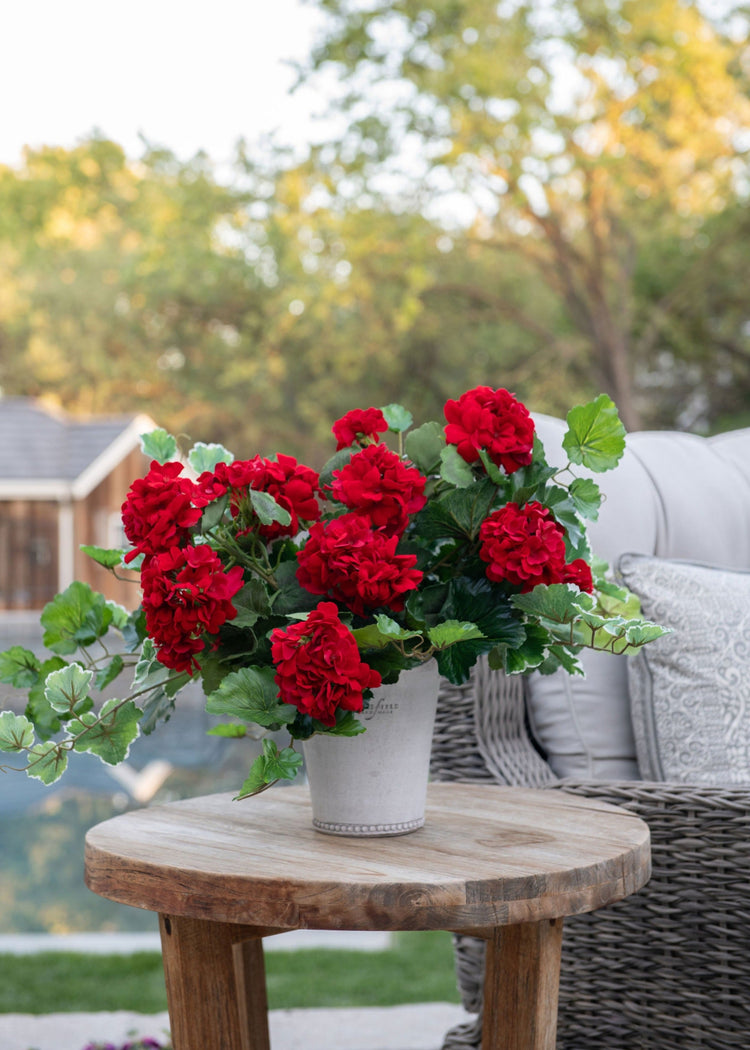 Fake Outdoor Red Geranium Bush | Water Resistant Fake Plants at Afloral
