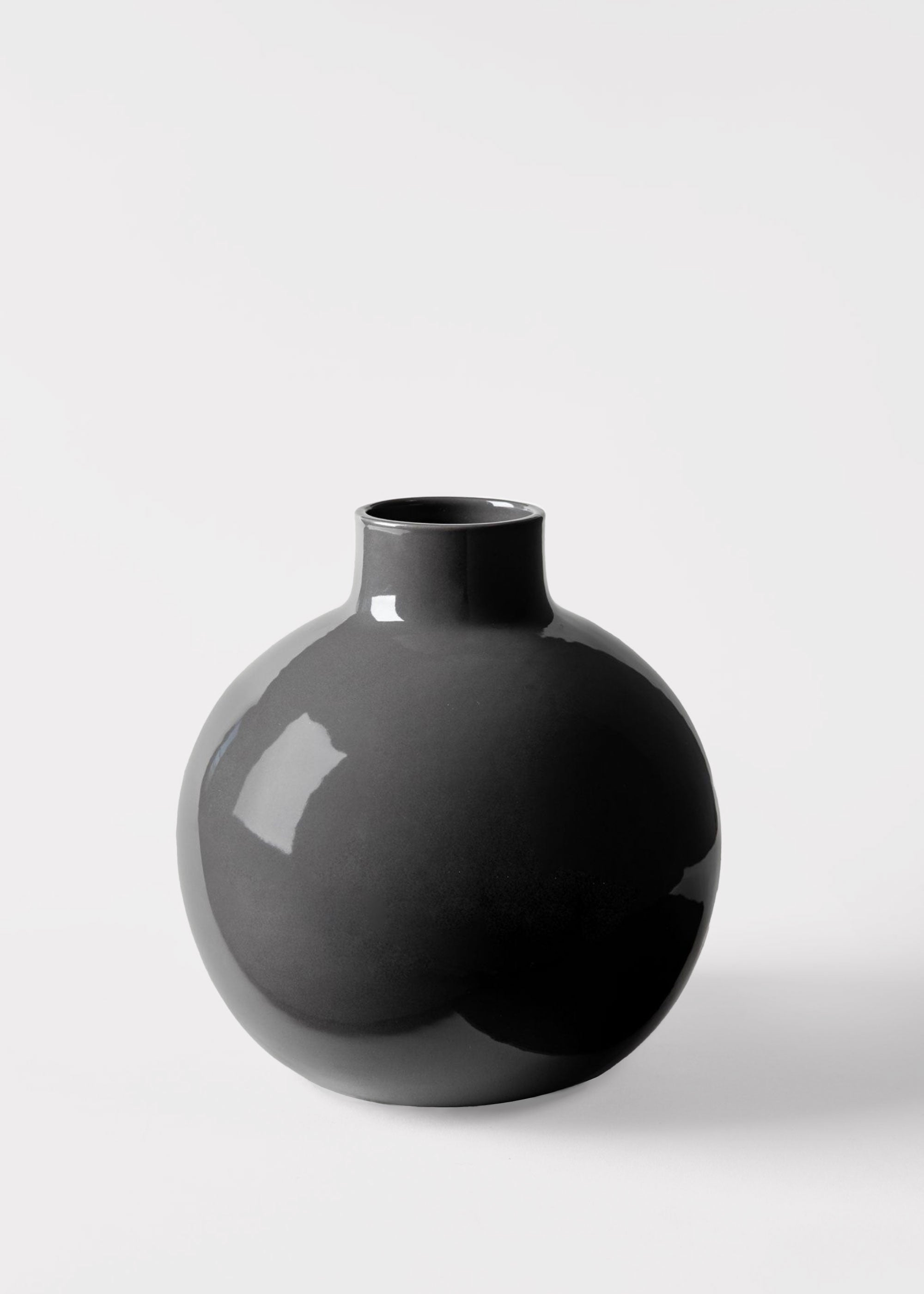 Ceramic Small Round Vase in Glossy Smoked Taupe - 8" | Afloral
