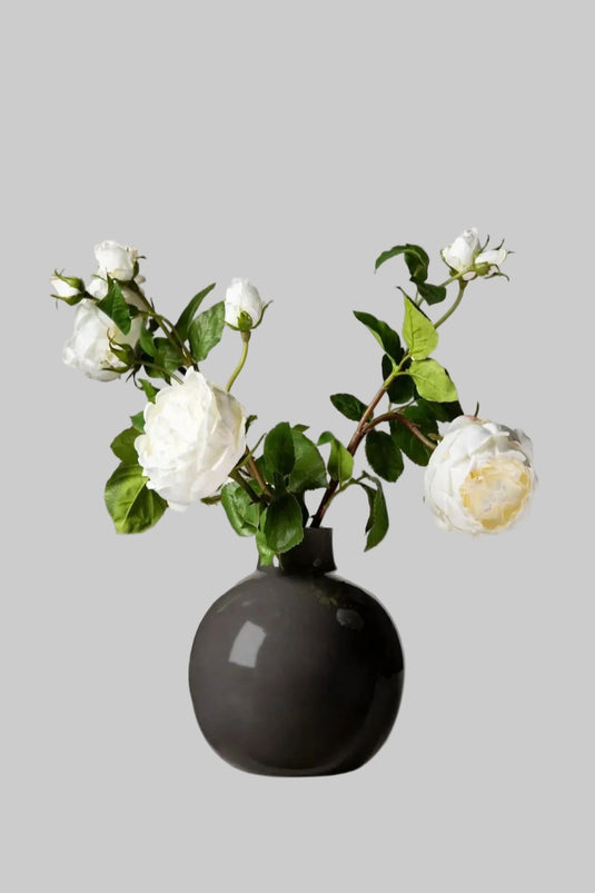 Ceramic Small Round Vase in Glossy Smoked Taupe - 8" | Afloral